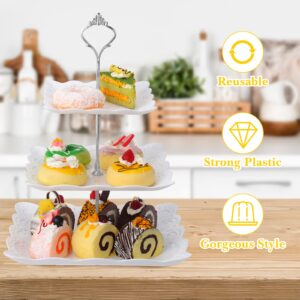 6 Packs Dessert Stand 3 Tiers Plastic Cupcake Stand serving tray Cupcake Display Stand Cookie Trays for Parties Round Flower Square Candy Trays for Display Party and Platters for Home (Silver)