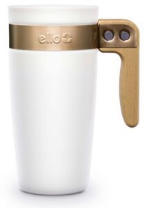 ello fulton ceramic travel mug with slider lid, 16 oz, white