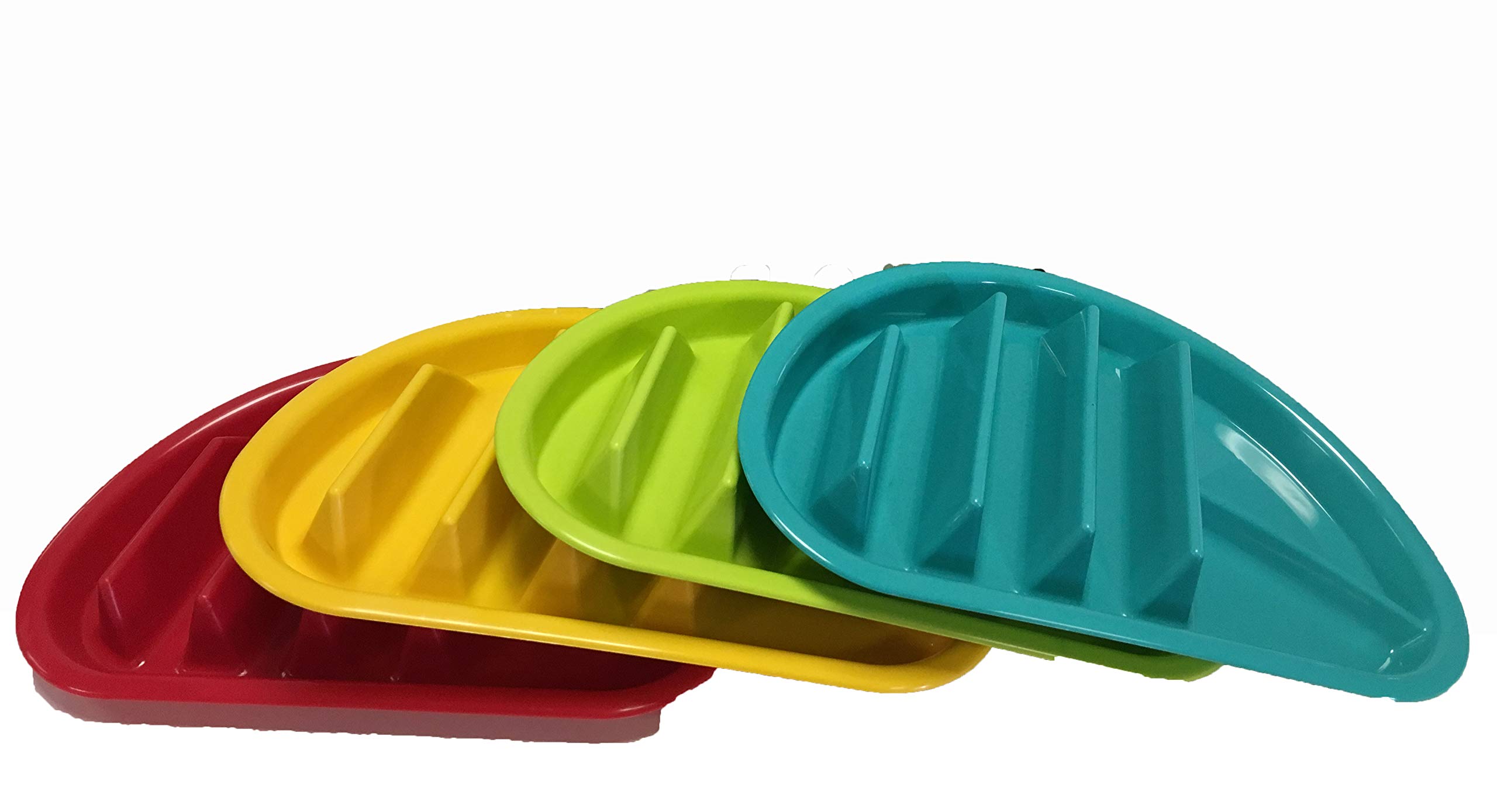 Arrow Home Products Fiesta Taco Plate, 12 Pack - Each Plate Includes 3 Taco Holders Plus 2 Compartments - BPA Free Plastic, Made in the USA, Dishwasher Safe - Assorted Colors