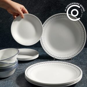 Corelle 18-Piece Dinnerware Set, Service for 6, Lightweight Round Plates and Bowls Set, Vitrelle Triple Layer Glass, Chip Resistant, Microwave and Dishwasher Safe, Caspian