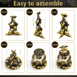 2023 Graduation Cupcake Stand Decorations Class of 2023 Black and Gold 3 Tier Graduation Party Cupcake Holder Congrats Grad Party Dessert Tower Stand for Graduation Party Supplies Favors