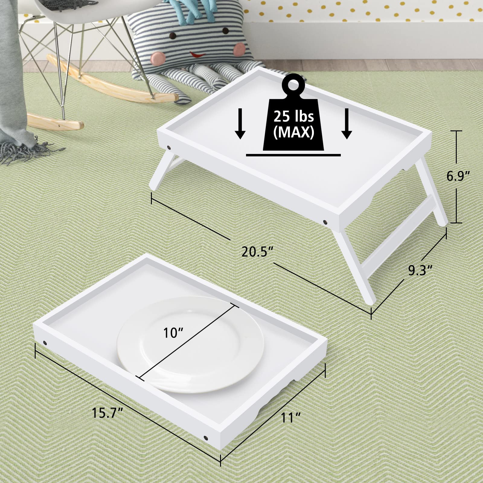 Artmeer Bed Tray Table with Folding Legs,Bamboo Breakfast in Bed for TV Table, Laptop Computer Tray,Eating,Snack Tray (White)