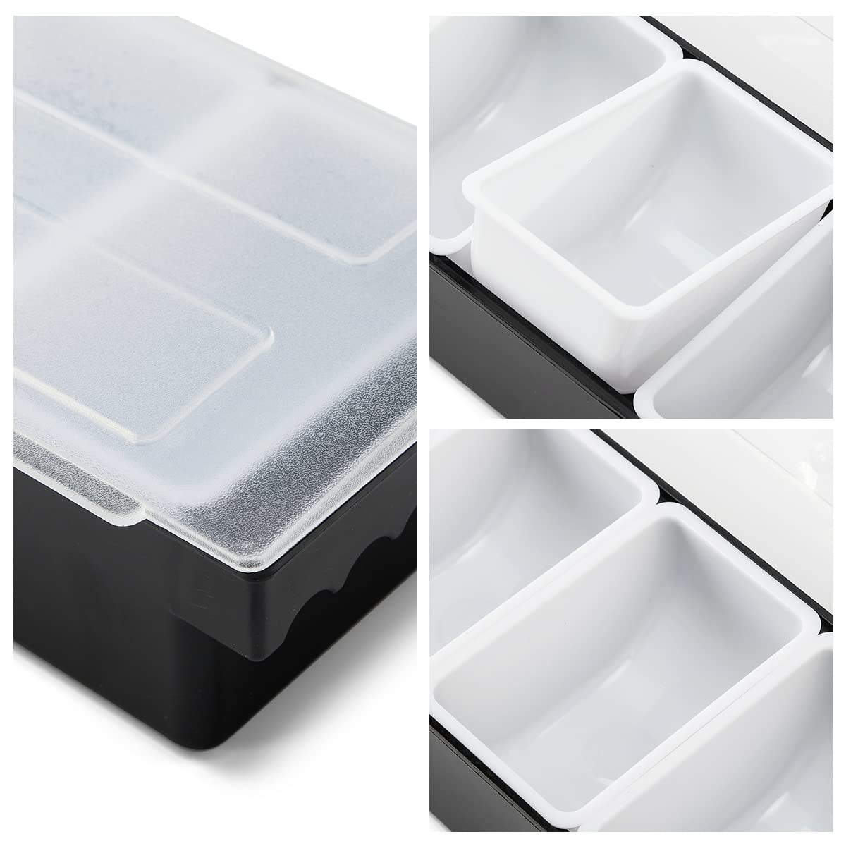 MUKEEN Ice Cooled Condiment Serving Container-6 Compartment Chilled Garnish Tray Bar Caddy with Hinged Lid (6 Compartments)