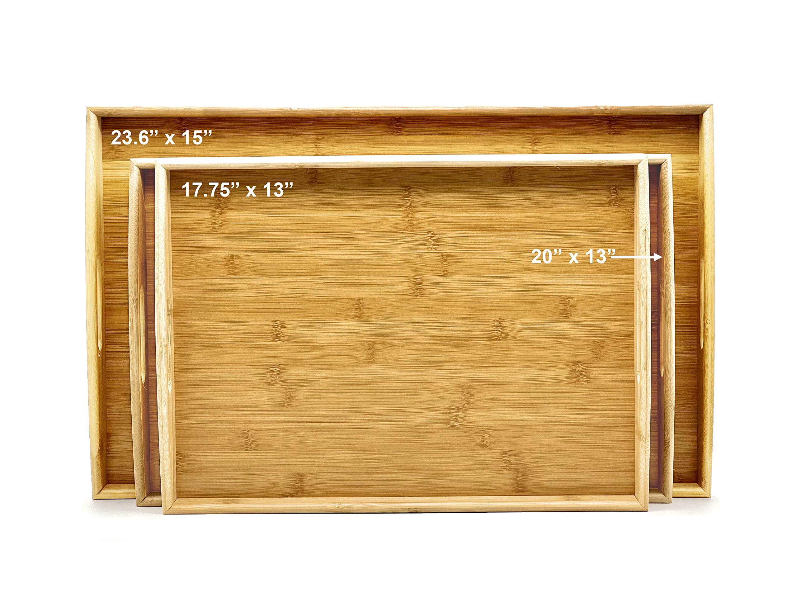 Bam & Boo - Natural Bamboo Serving Tray Extra Large Rectangular with Handles - for Food, Drinks, Storage, Decor, Vanity, Breakfast, Parties, Weddings, Picnics(23.6” x 15” x 2.35”)