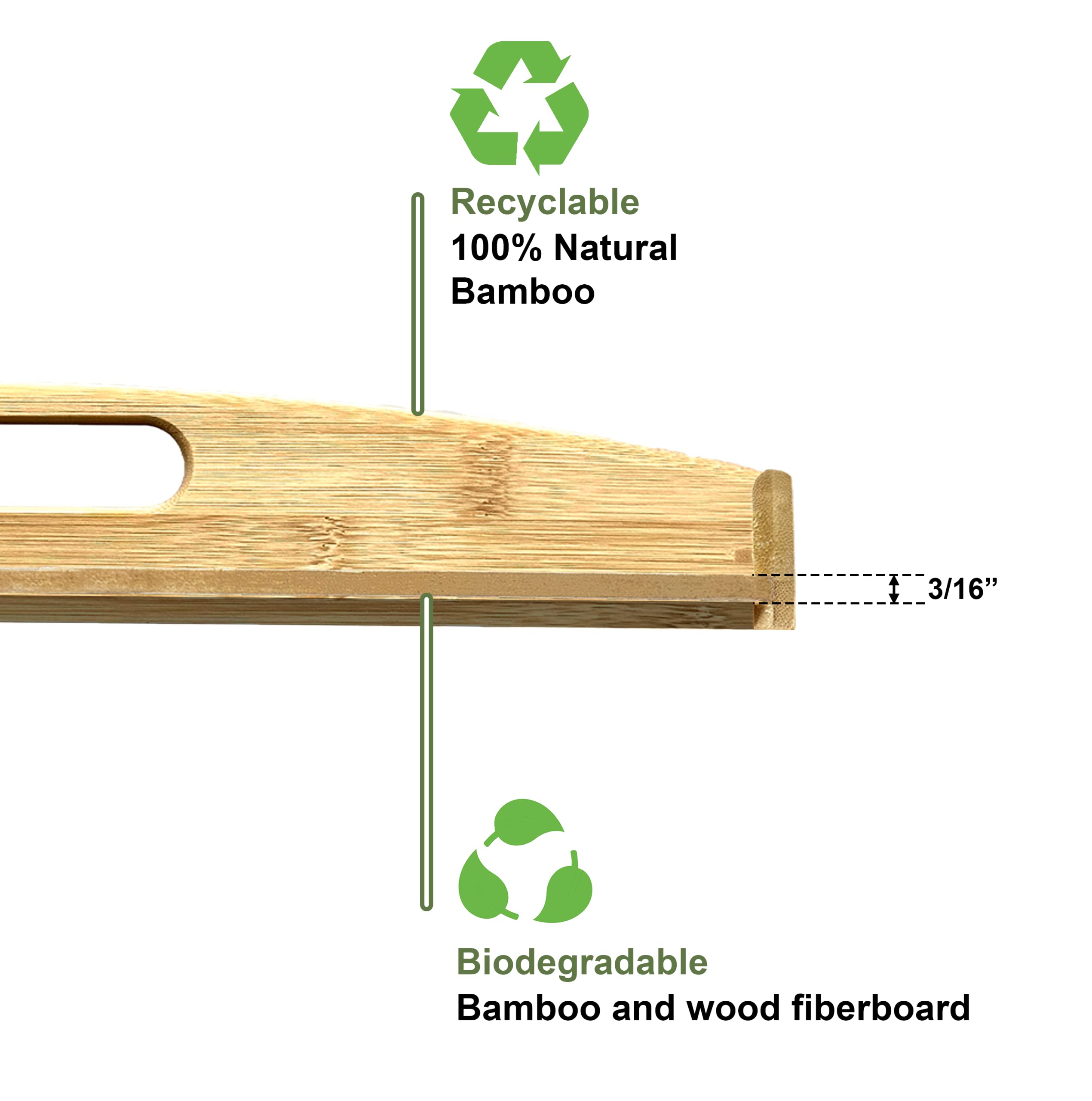 Bam & Boo - Natural Bamboo Serving Tray Extra Large Rectangular with Handles - for Food, Drinks, Storage, Decor, Vanity, Breakfast, Parties, Weddings, Picnics(23.6” x 15” x 2.35”)