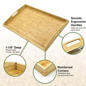 Bam & Boo - Natural Bamboo Serving Tray Extra Large Rectangular with Handles - for Food, Drinks, Storage, Decor, Vanity, Breakfast, Parties, Weddings, Picnics(23.6” x 15” x 2.35”)