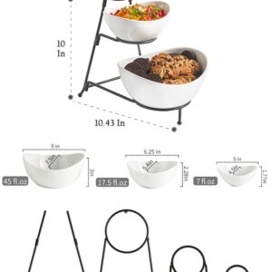 LYEOBOH 3 Tier Serving Bowls Set with Collapsible Thicker Metal Stand, Oval Serving Dishes for Entertaining Tiered Serving Stand for Fruit, Dessert, Candy, Chip and Dip (Black)