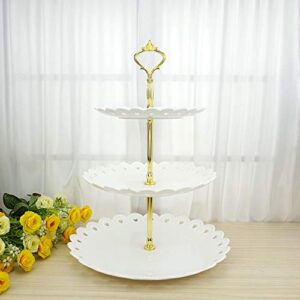 3-Tier White Gold Plastic Dessert Stand Pastry Stand Cake Stand Cupcake Stand Holder Serving Platter for Party Wedding Home Decor-Large-Set of 2