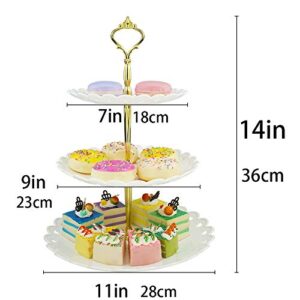 3-Tier White Gold Plastic Dessert Stand Pastry Stand Cake Stand Cupcake Stand Holder Serving Platter for Party Wedding Home Decor-Large-Set of 2