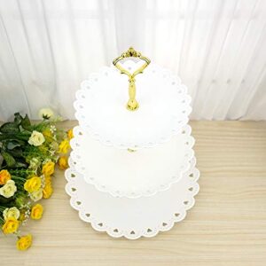 3-Tier White Gold Plastic Dessert Stand Pastry Stand Cake Stand Cupcake Stand Holder Serving Platter for Party Wedding Home Decor-Large-Set of 2