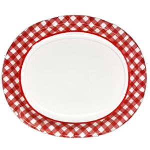 50 Gingham Oval Plates Paper 10" x 12" Summer Picnic BBQ Party Supplies Red and White Checkered Gingham Large Disposable Platter for Barbecue Burger Cookout Serving Tray Baby Shower Birthday Tableware