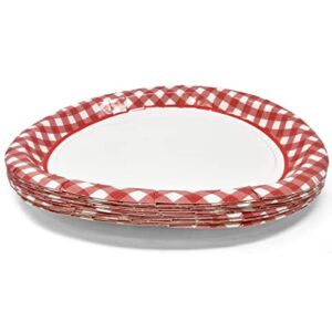 50 Gingham Oval Plates Paper 10" x 12" Summer Picnic BBQ Party Supplies Red and White Checkered Gingham Large Disposable Platter for Barbecue Burger Cookout Serving Tray Baby Shower Birthday Tableware