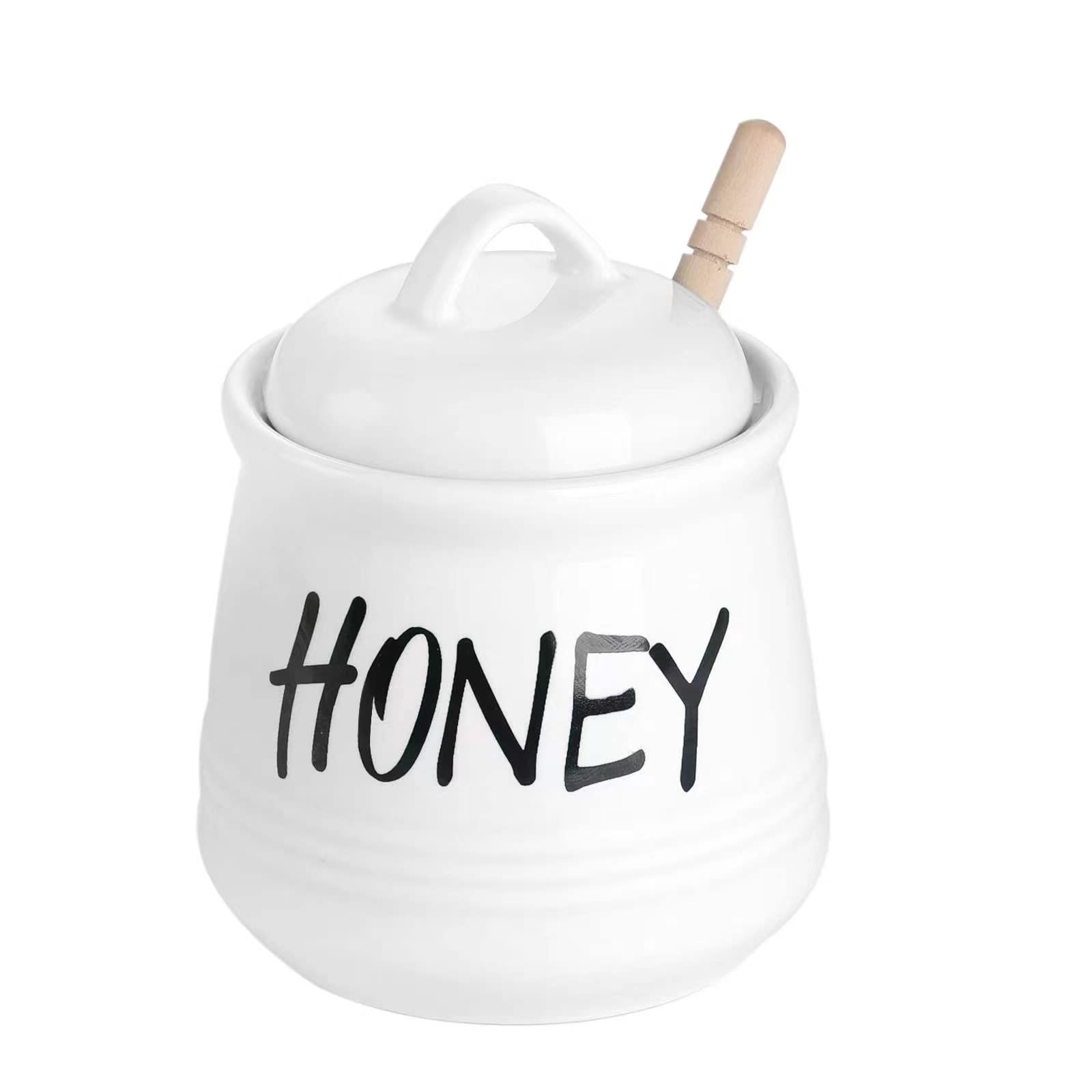 HAOTOP Porcelain Honey Jar with Lid and Honey Dipper 12oz (White)