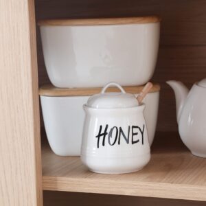 HAOTOP Porcelain Honey Jar with Lid and Honey Dipper 12oz (White)