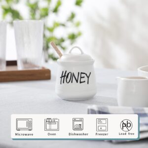 HAOTOP Porcelain Honey Jar with Lid and Honey Dipper 12oz (White)