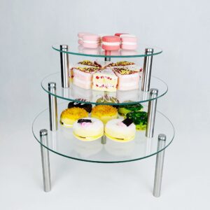 FESTLOVE 3 Pcs Round Tempered Glass Cake Stands Set 8 10 13 Inch Cupcake Display Stand Plate for Dessert Table Serving Platter