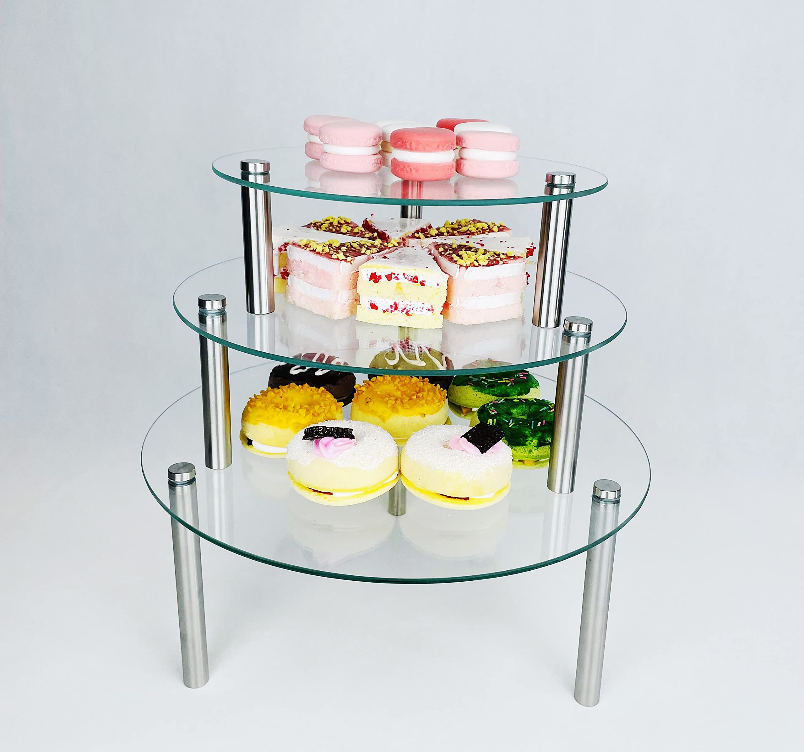 FESTLOVE 3 Pcs Round Tempered Glass Cake Stands Set 8 10 13 Inch Cupcake Display Stand Plate for Dessert Table Serving Platter