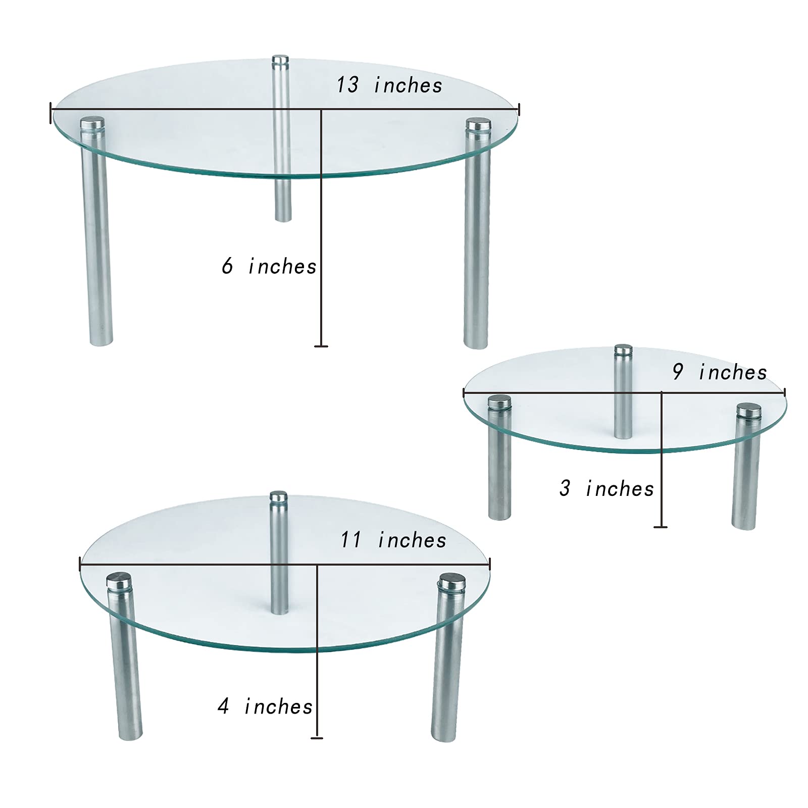 FESTLOVE 3 Pcs Round Tempered Glass Cake Stands Set 8 10 13 Inch Cupcake Display Stand Plate for Dessert Table Serving Platter