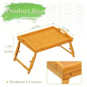 2 Pack Breakfast Bed Tray for Eating - Raised Food Table Up to 9.5" on Lap Sofa - Adjustable Bamboo Serving Tray - Portable Snack Platter with Folding Legs Ideal for Bedroom Picnic