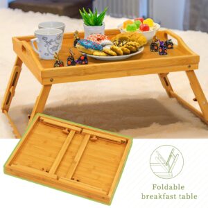 2 Pack Breakfast Bed Tray for Eating - Raised Food Table Up to 9.5" on Lap Sofa - Adjustable Bamboo Serving Tray - Portable Snack Platter with Folding Legs Ideal for Bedroom Picnic