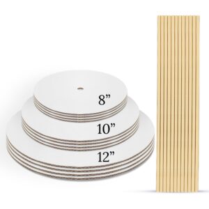 FromJennWithLove Cake Cardboard Rounds - Includes 8", 10", 12" Cake Boards with 12" x 0.25" Bamboo Dowels, Tier Cake Stacking Kit, Cake Dowels for Tiered Cakes, Cake Decorating Supplies