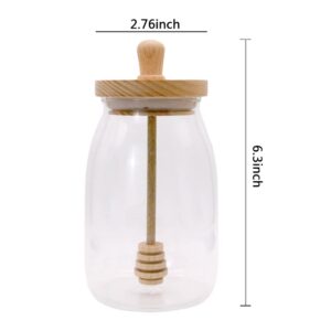 TOFOAN Honey Jar with Dipper and Lid Cover Crystal Beehive Glass Honey Pot for Home Kitchen Store Honey and Syrup, Clear Gorgeous Bee Decor, Honey Container 17 Oz (Honey Jar)