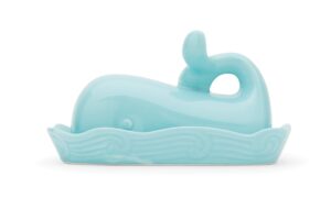 fox run whale ceramic butter dish with lid, 7", aqua blue