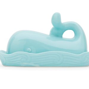 Fox Run Whale Ceramic Butter Dish with Lid, 7", Aqua Blue