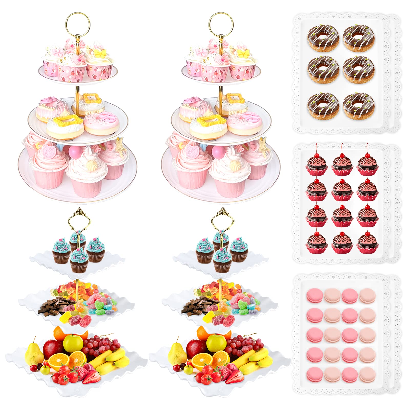 10 Pcs Cupcake Stand Set-Dessert Table Display Set-Cupcake Display Stand-Cupcake Tier Stand with 4X Large 3-Tier Cupcake Stands + 6X Appetizer Trays Perfect for Wedding Baby Shower Home Birthday