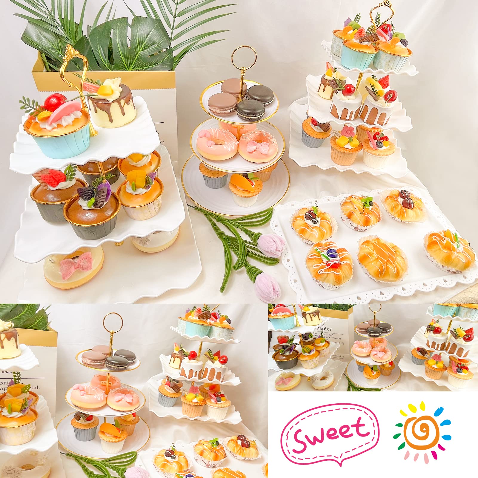 10 Pcs Cupcake Stand Set-Dessert Table Display Set-Cupcake Display Stand-Cupcake Tier Stand with 4X Large 3-Tier Cupcake Stands + 6X Appetizer Trays Perfect for Wedding Baby Shower Home Birthday