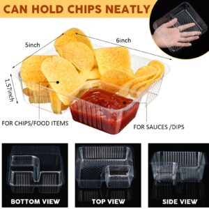 300 Pieces Nacho Trays Disposable 2 Compartment Food Tray Concession Stand Supplies Movie Night Snack Trays Clear Plastic Cheese Dip and Chip Holder for Candy Kids School Carnival (6 x 5 x 1.5 Inch)