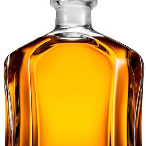 Paksh Capitol Glass Decanter with Airtight Geometric Stopper - Whiskey Decanter for Wine, Bourbon, Brandy, Liquor, Juice, Water, Mouthwash. Italian Glass | 23.75 oz