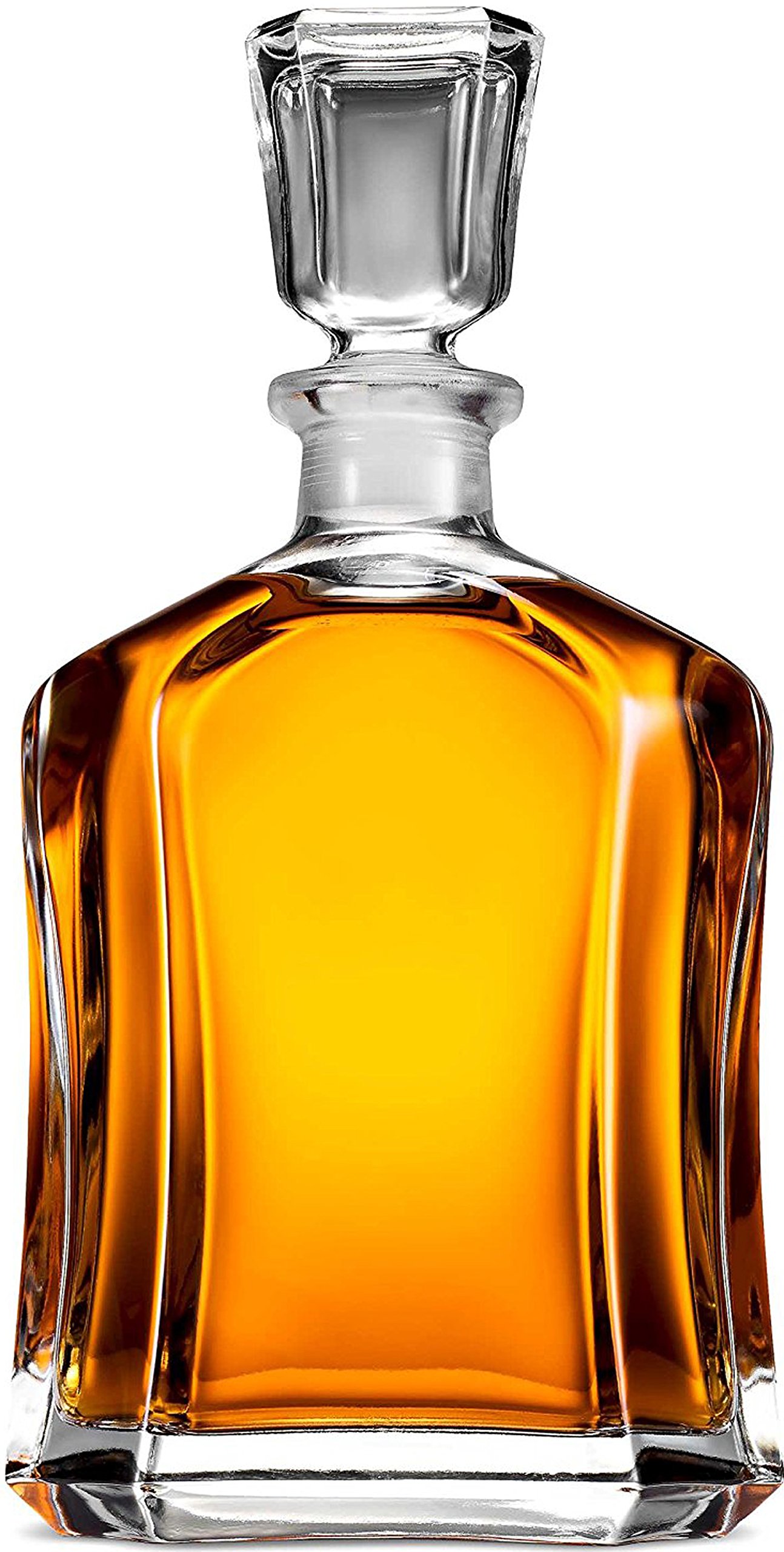 Paksh Capitol Glass Decanter with Airtight Geometric Stopper - Whiskey Decanter for Wine, Bourbon, Brandy, Liquor, Juice, Water, Mouthwash. Italian Glass | 23.75 oz