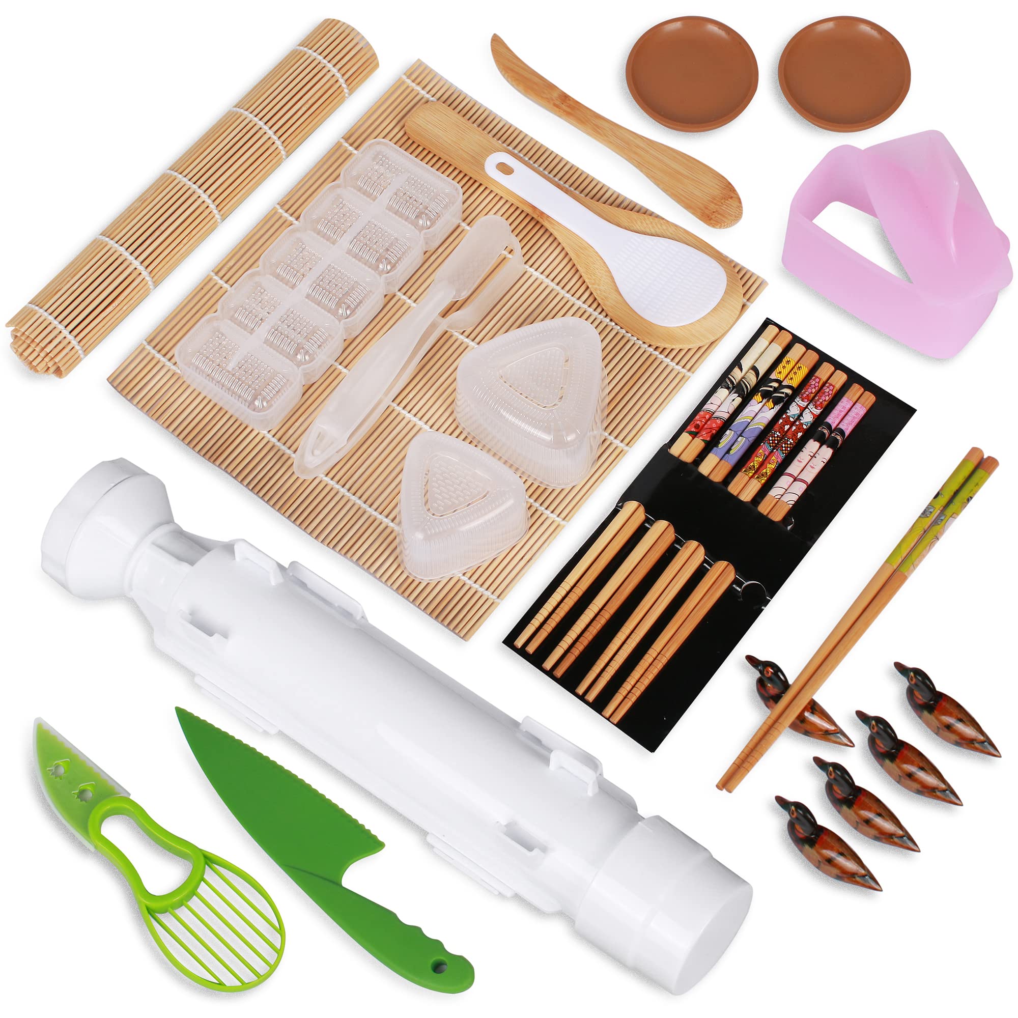 Ajerg Sushi Making Kit - DIY Sushi Roller Mold Maker Kit, Sushi Kit with Bamboo Sushi Rolling Mat, Sushi Bazooka Kit, Rice Mold