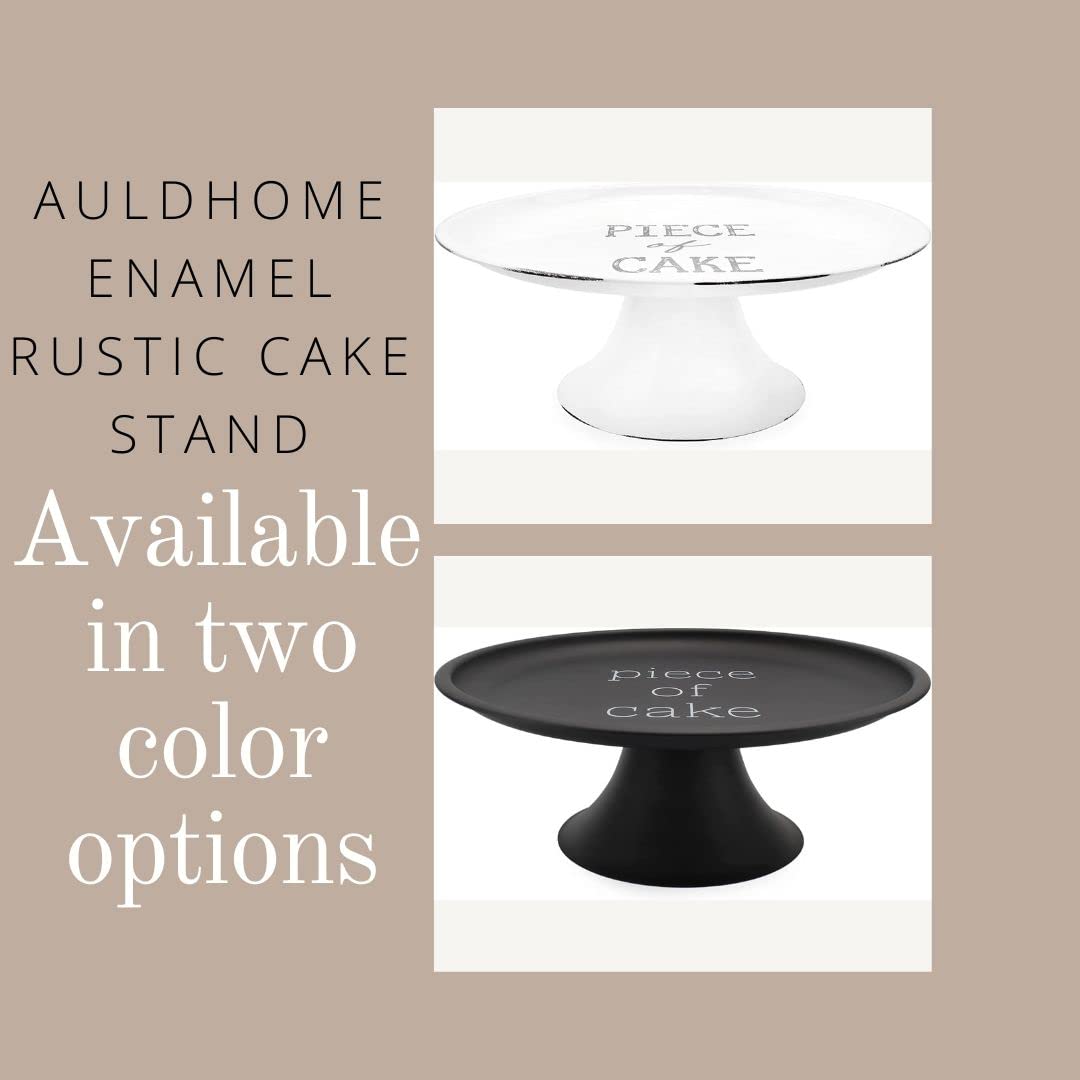 AuldHome Rustic Black Cake Stand, Farmhouse Enamelware Round Pedestal Cake Stand, Distressed Vintage Style