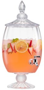 fifth avenue crystal beverage dispenser for countertop - 1.7 gallon large glass drink dispenser w/spigot & lid - party drink dispenser for sweet tea lemonade punch water, juice dispensers for parties