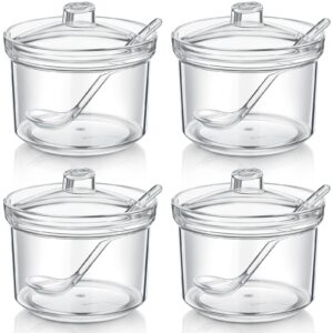 patelai 4 pieces sugar bowl acrylic clear sugar bowl with lid and salt spoon storage sugar jar with airtight lid for sugar, salt, tea, spices, herbs, condiments (13 oz)