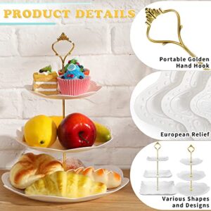 14 Pieces Tiered Cupcake Stand Set Gold 2-Tier 3-Tier Serving Stand Tower Tray with Round Rectangle Food Serving Trays Long Slim Dessert Stand for Party Baby Shower Wedding (White Lace Style)