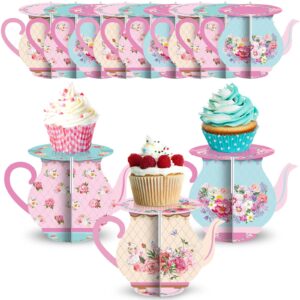 12 pcs tea party decoration small teapot cupcake stand teapot party favor vintage tea party table decoration flower cake dessert stand for tea party supplies birthday wedding women girl