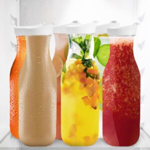 DilaBee Water Carafe with Lids - 50 Oz - Plastic Juice Pitcher Carafes for Mimosa Bar, Milk, Smoothie, Iced Tea - Drink Containers for Fridge - Food Grade, BPA-Free - 3 Pack - Not Dishwasher Safe