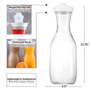 DilaBee Water Carafe with Lids - 50 Oz - Plastic Juice Pitcher Carafes for Mimosa Bar, Milk, Smoothie, Iced Tea - Drink Containers for Fridge - Food Grade, BPA-Free - 3 Pack - Not Dishwasher Safe