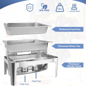 Granvell Rectangular Roll Top Chafing Dish Buffet Set, Catering Food Warmer for Parties, Wedding, Birthday, Christmas, 1 Full Size & 2 Half-Size Chafing Server Dish, 14QT Water Pan