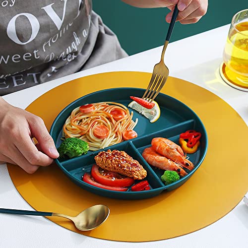 YBOBK HOME Portion Control Plate For Adults Weight Loss, Round Bariatric Portion Control Plate, Reusable Plastic Divided Plate With 3 Compartments, Dishwasher & Microwave Safe (Green 1 Pcs)