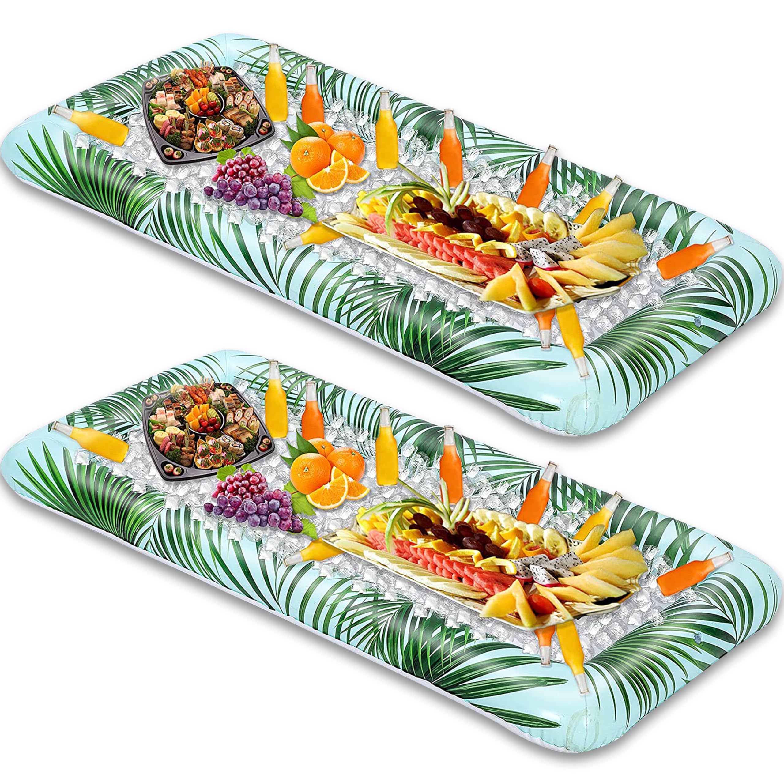 Sloosh 2-Pack Inflatable Serving Bars Cooler - Leaf Pattern Inflatable Cooler Ice Buffet Salad Serving Trays with Drain Plug, Food Drink Cooler for Indoor Outdoor Summer Picnic Pool Beach Luau Party