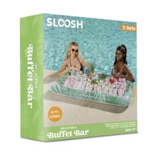 Sloosh 2-Pack Inflatable Serving Bars Cooler - Leaf Pattern Inflatable Cooler Ice Buffet Salad Serving Trays with Drain Plug, Food Drink Cooler for Indoor Outdoor Summer Picnic Pool Beach Luau Party