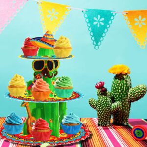 Mexican Fiesta Party Decorations 3 Tier Mexican Birthday Party Cupcake Stand Cactus Fiesta Party Cupcake Topper Taco Party Cupcake Holder Display Decor for Cinco De Mayo Baby Shower Supplies