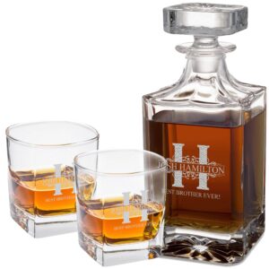 personalized whiskey decanter set with glasses - 7 design options - custom engraved liquor 27 oz, bourbon decanter for men dad birthday graduation groomsman anniversary & retirement gift for him