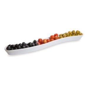 restaurantware swerve 10 ounce olive plate 1 curved olive tray - medium chip resistant white porcelain olive canoe dishwasher safe for snacks condiments or appetizers