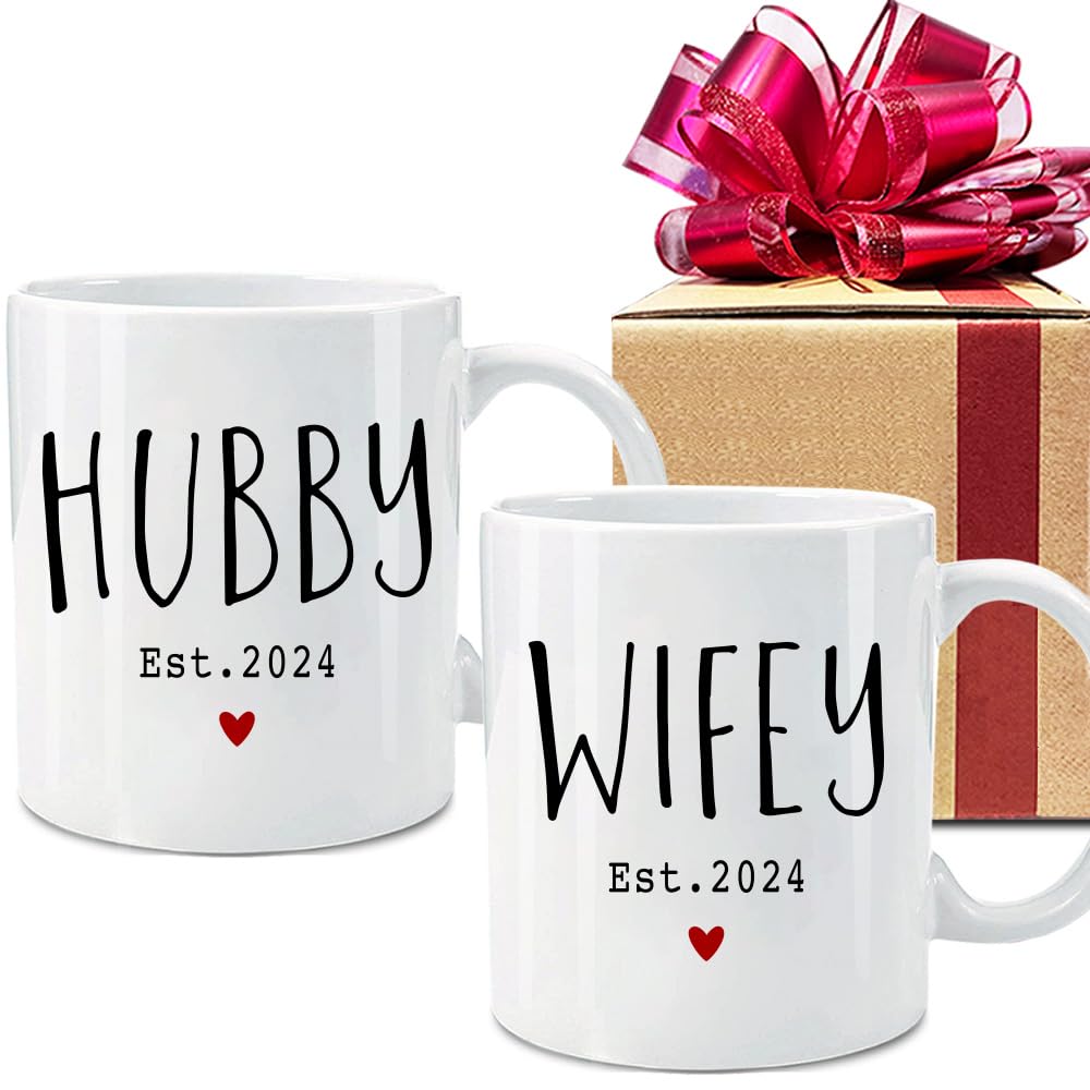 Dnuiyses Hubby & Wifey Est 2024 Coffee Mugs Set of 2, Bride Groom Mug Set, Wedding Gift to Give, Couples Birthday Christmas Coffee Mug Newlywed Coffee Mugs Gift Set, Mr & Mrs Bridal Shower Gift-38