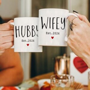 Dnuiyses Hubby & Wifey Est 2024 Coffee Mugs Set of 2, Bride Groom Mug Set, Wedding Gift to Give, Couples Birthday Christmas Coffee Mug Newlywed Coffee Mugs Gift Set, Mr & Mrs Bridal Shower Gift-38